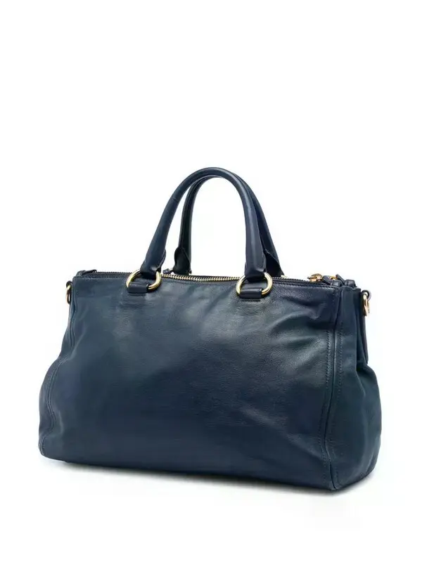 Prada Soft Calf Double Zip Convertible Tote Satchel - Blue