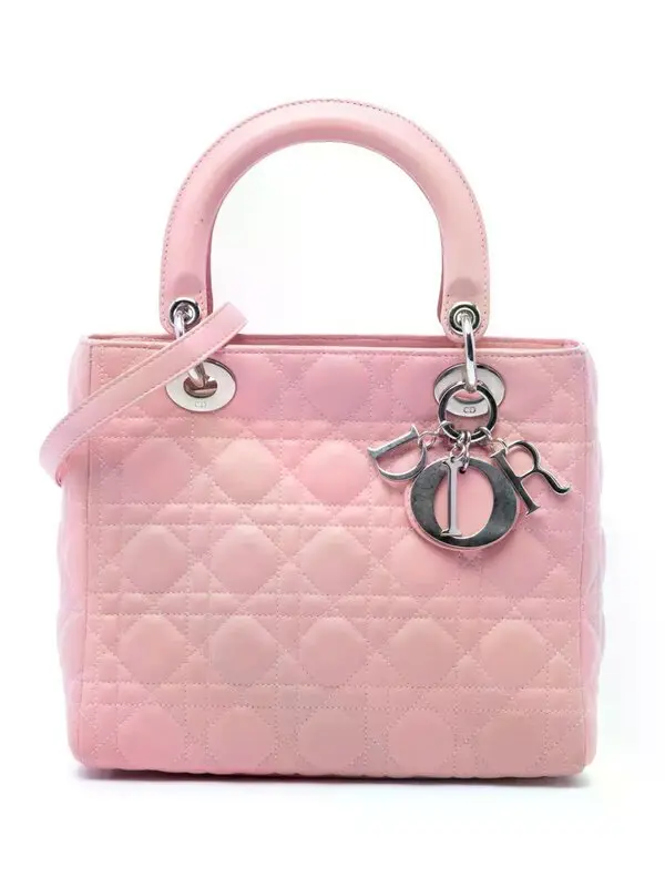 Dior 2007 Medium Lambskin Cannage Lady Satchel - Pink