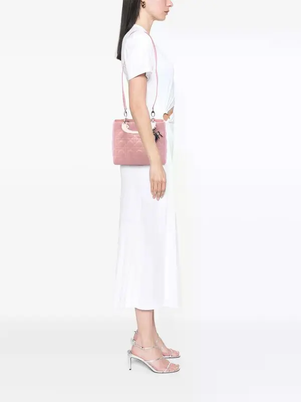 Dior 2007 Medium Lambskin Cannage Lady Satchel - Pink