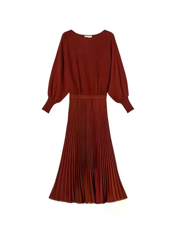 TWINSET Long Knit And Pleated Crêpe Dress - Red