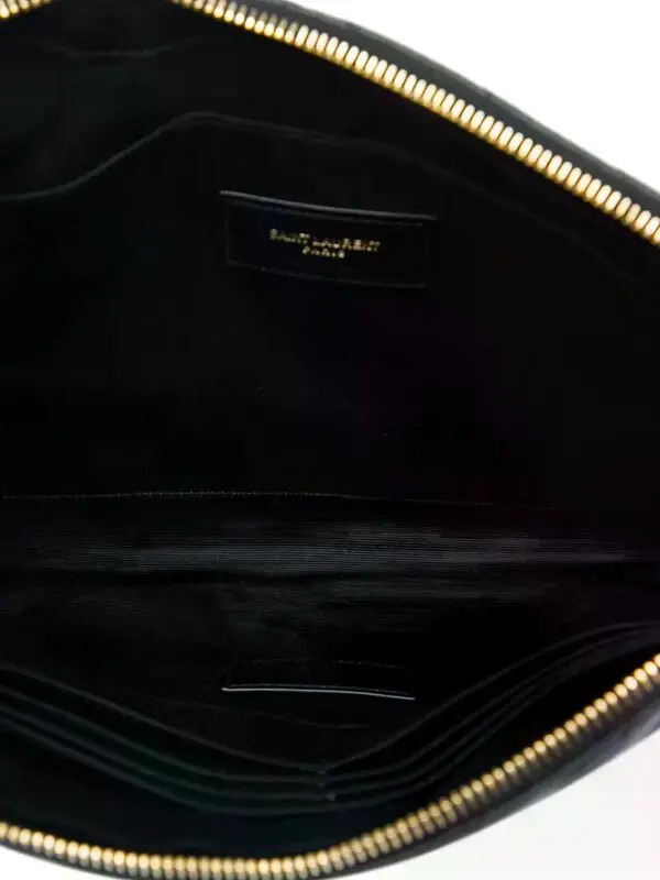 Saint Laurent 2023 Chevron Calfskin Monogram Tablet Pouch Clutch Bag - Black