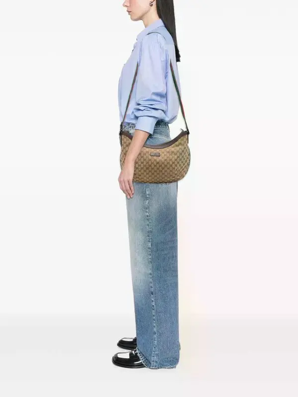 Gucci Gg Canvas Web Half Moon Crossbody Bag