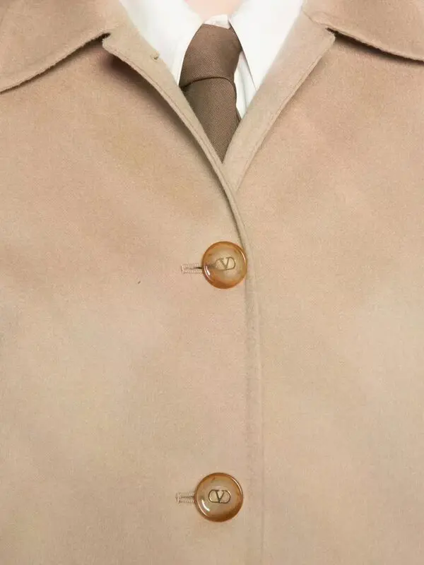 Valentino Garavani Logo-button Pocket-detail Coat - Neutrals