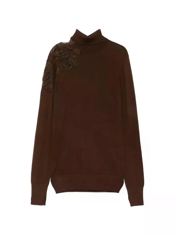 Ermanno Scervino Lace-panelled Roll-neck Sweater - Brown