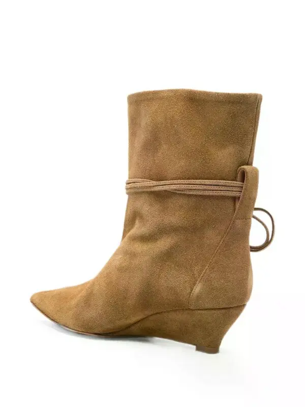 ODISSI Suede Wedge Boots With Bow Detail - Brown