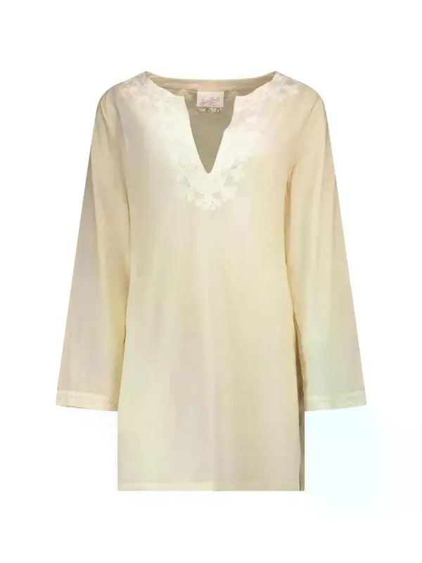 MC2 SAINT BARTH Cedy Embroidered-trim V-neck Dress - Neutrals