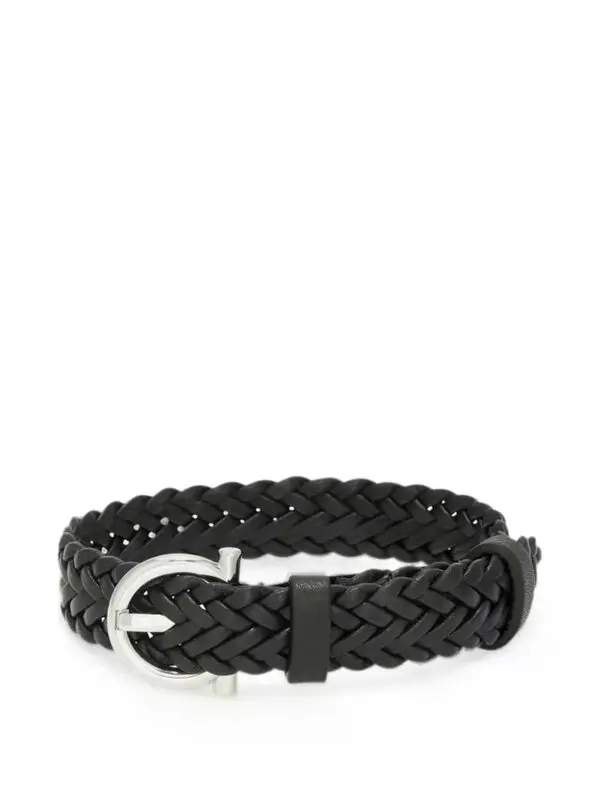 FERRAGAMO Braided Leather Gancini Clasp Bracelet