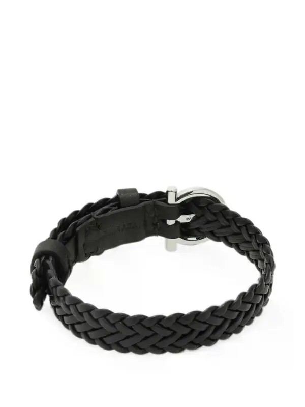 FERRAGAMO Braided Leather Gancini Clasp Bracelet