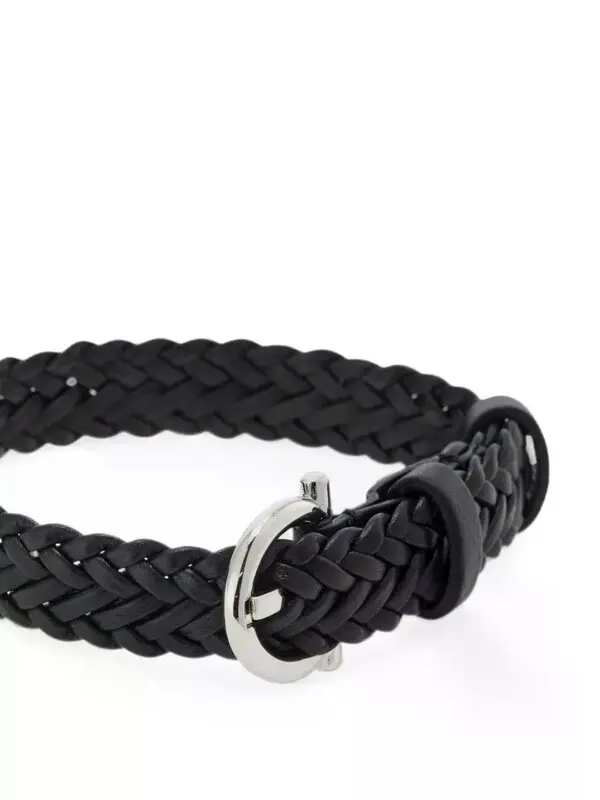 FERRAGAMO Braided Leather Gancini Clasp Bracelet