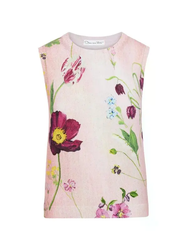 Oscar De La Renta Botanical-print Sleeveless Sweater - Pink