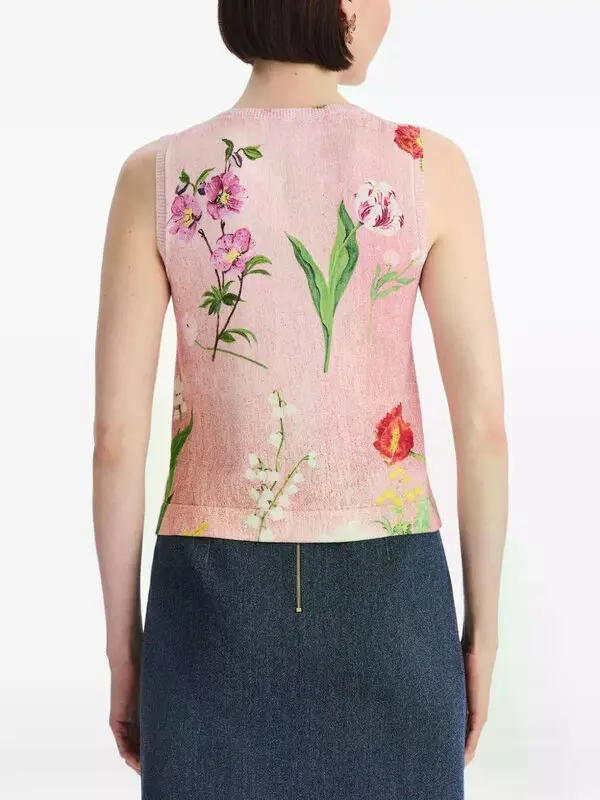 Oscar De La Renta Sleeveless Botanical Print Knit Top - Pink