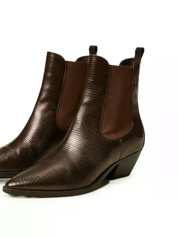 TWINSET Short Leather Cow Boots With Elastics