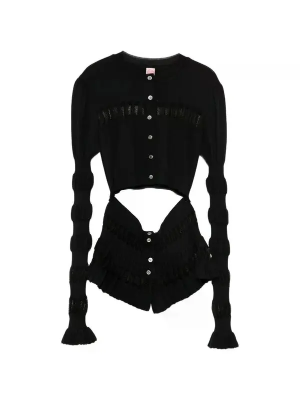 FETICO Convertible Sheer Lace Striped Cardigan - Black