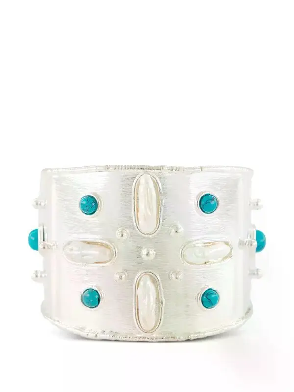 Sylvia Toledano Mojave Pearl And Turquoise Cuff Bracelet - Silver