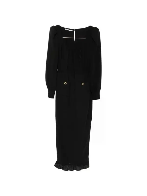 Alessandra Rich Ruffle-trim Scoop-neck Midi Dress - Black