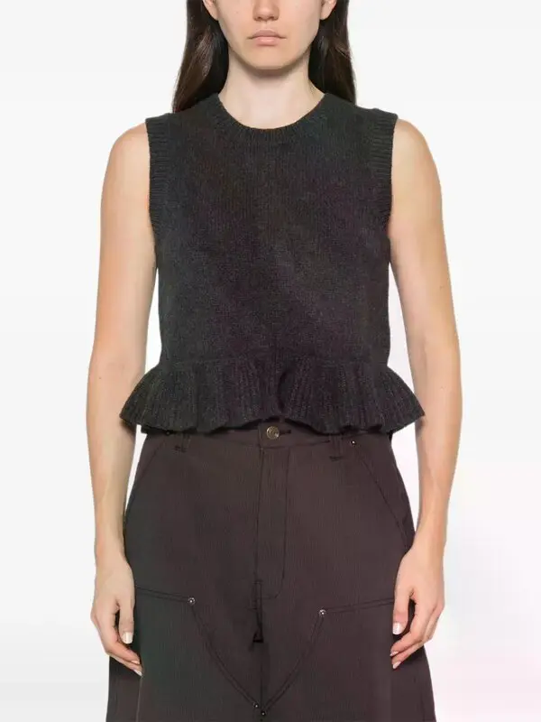 Cecilie Bahnsen Ruffled Knit Vest - Grey