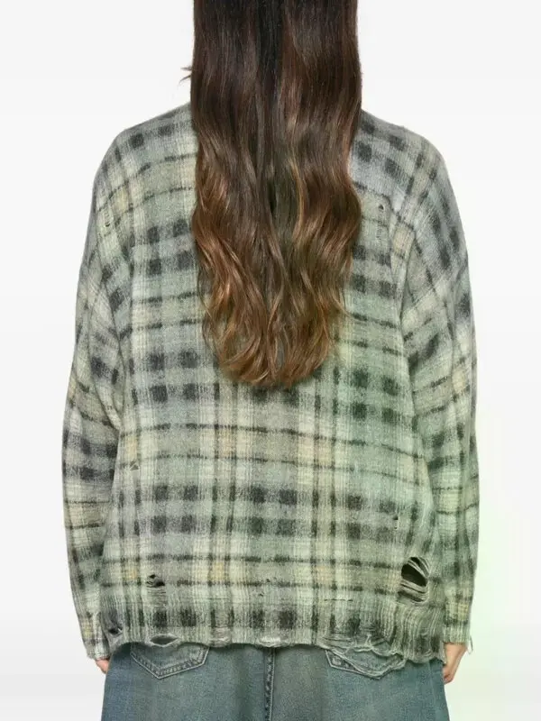 R13 Checked Distressed Cardigan