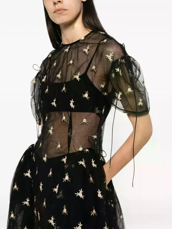 Simone Rocha Floral Embroidered Puff Sleeve Dress