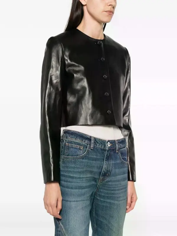 Brandon Maxwell Ryder Leather Cropped Jacket