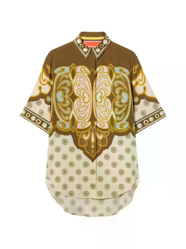 La DoubleJ Cocoon Placée Brown In Viscose Voile Club Shirt - Green