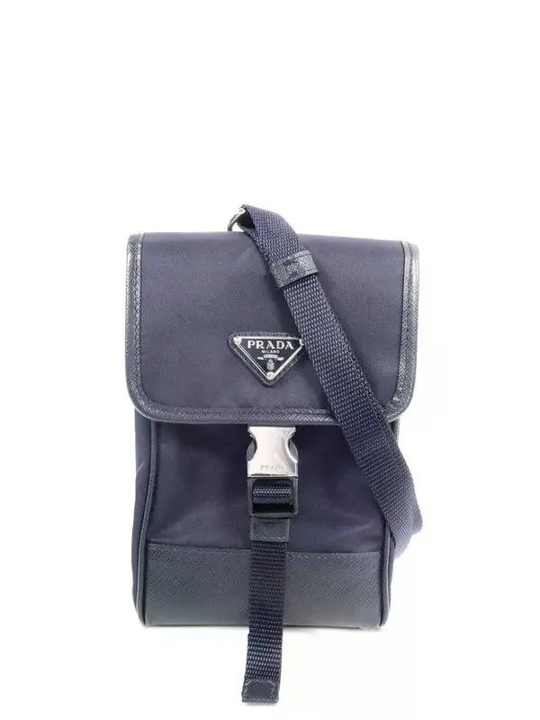 Prada Nylon Logo Phone Shoulder Bag - Blue