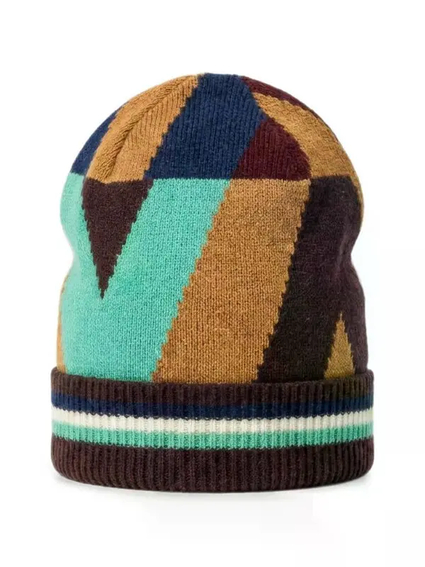 Valentino Garavani Geometric-pattern Turn-up Beanie Hat - Brown