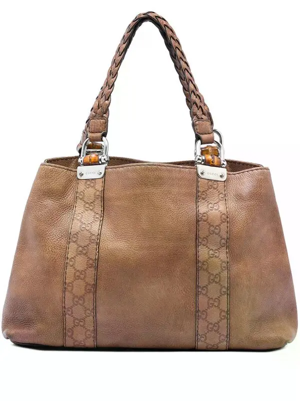 Gucci 2016-2026 Medium Guccissima Trimmed Calfskin Bamboo Libeccio Tote Bag - Brown