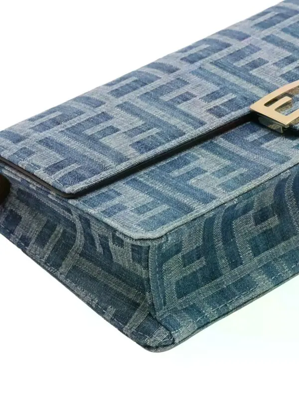 Fendi 2010-2026 Denim Effect Ff Jacquard Wallet On Chain Baguette Satchel