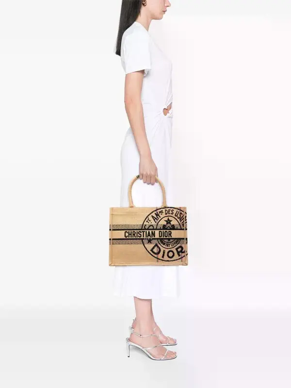 Dior 2022 Medium Jute Embroidered Book Tote Bag