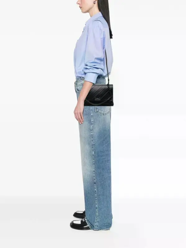 Off-White Embossed Leather Diag Binder Clip Flap Satchel