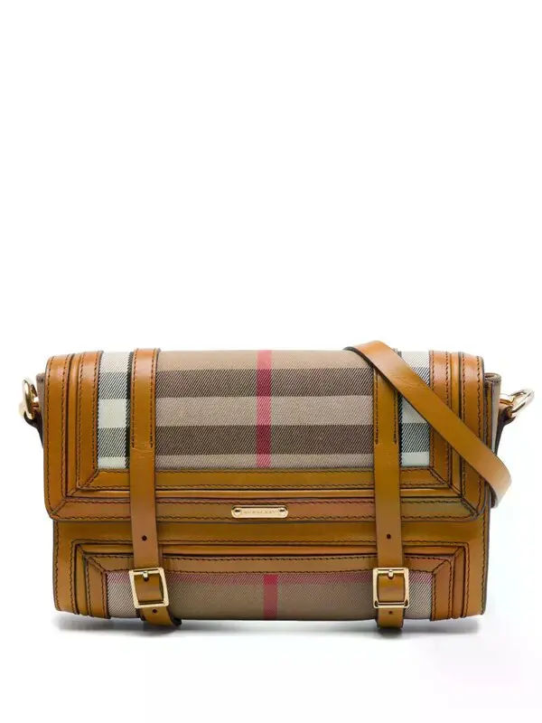 Burberry 2000-2017 House Check Canvas And Leather Trimmed Bridle Crossbody Bag - Brown