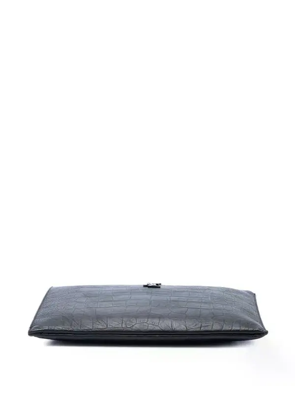 Saint Laurent 2021 Croc Embossed Leather Monogram Document Holder Clutch Bag