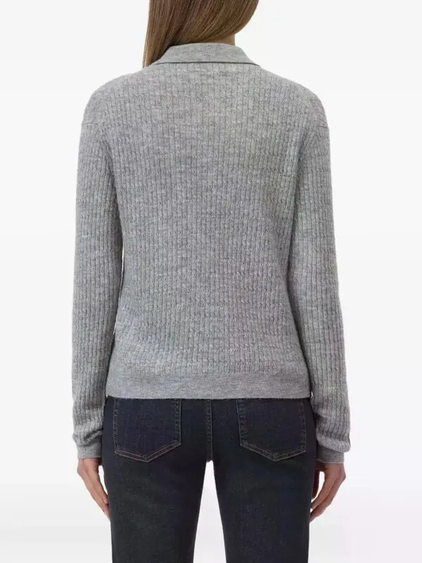 Closed Ribbed-knit Long-sleeve Polo Shirt