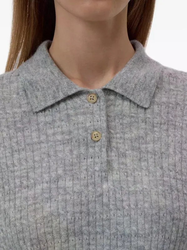 Closed Ribbed-knit Long-sleeve Polo Shirt