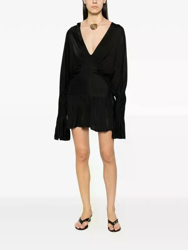 AYA MUSE V-neck Mini Dress With Flared Cuffs And Pleated Skirt