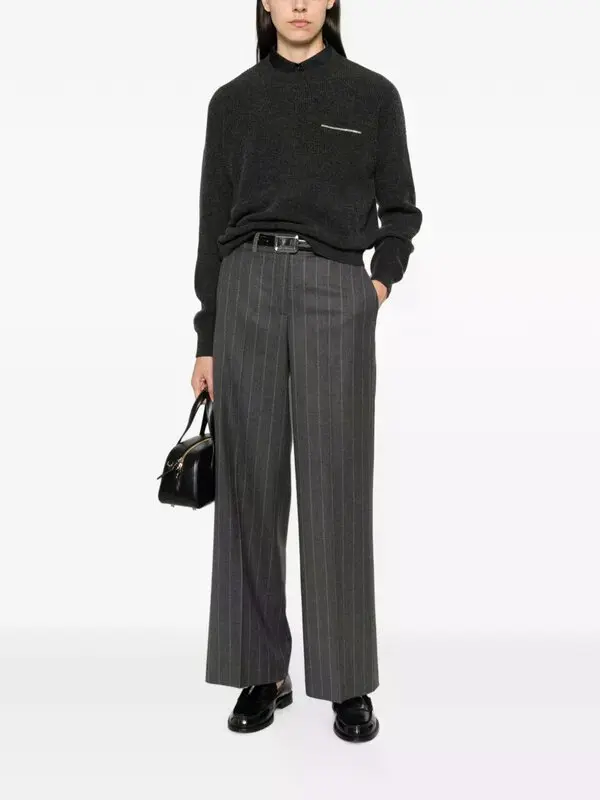 Peserico Ribbed Knit Crew Neck Sweater With Pocket Detail