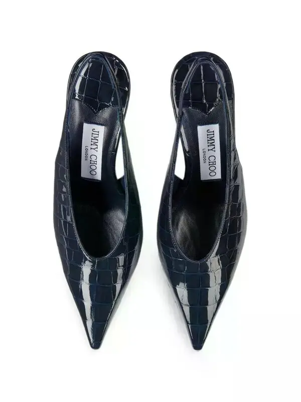 JIMMY CHOO Isa 80 Slingbacks In Shiny Croc-embossed Leather
