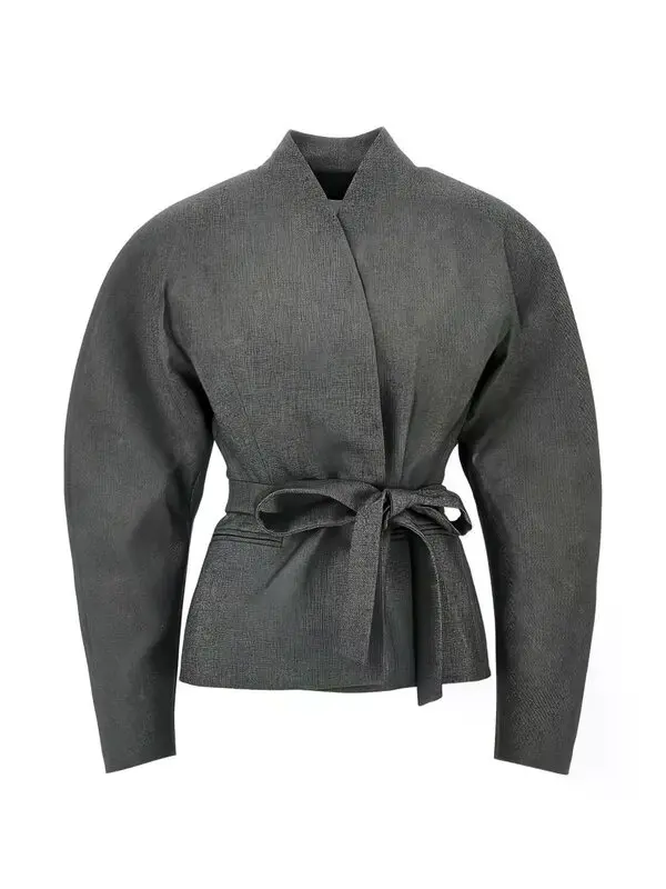 Andamane Belted Puff-sleeve Jacket - Grey