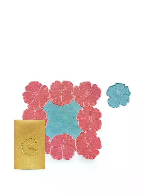 DYVOSHYV Dance Of Flower Embroidered Table-linen Set - Pink
