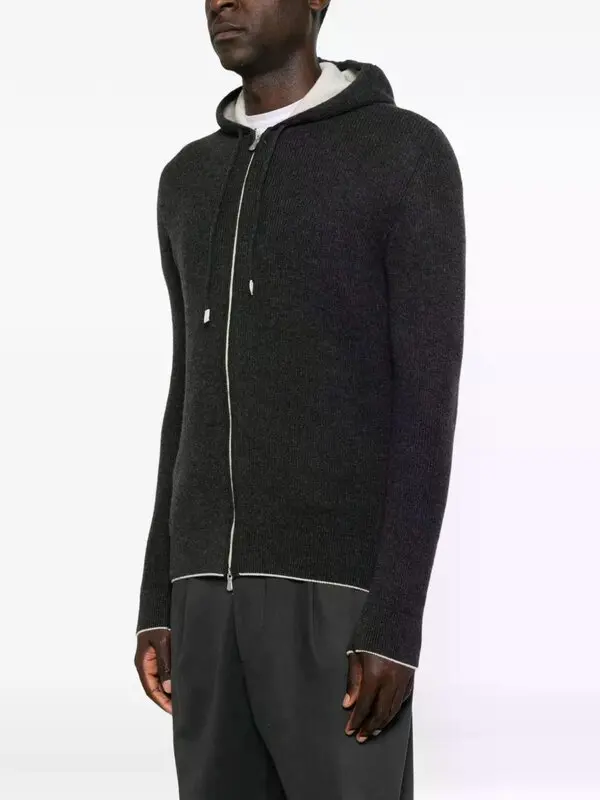Eleventy Ribbed-knit Zip-up Hoodie - Black