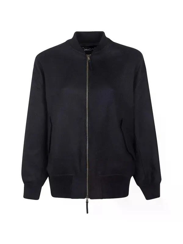 DRHOPE Herringbone Weave Bomber Jacket - Black