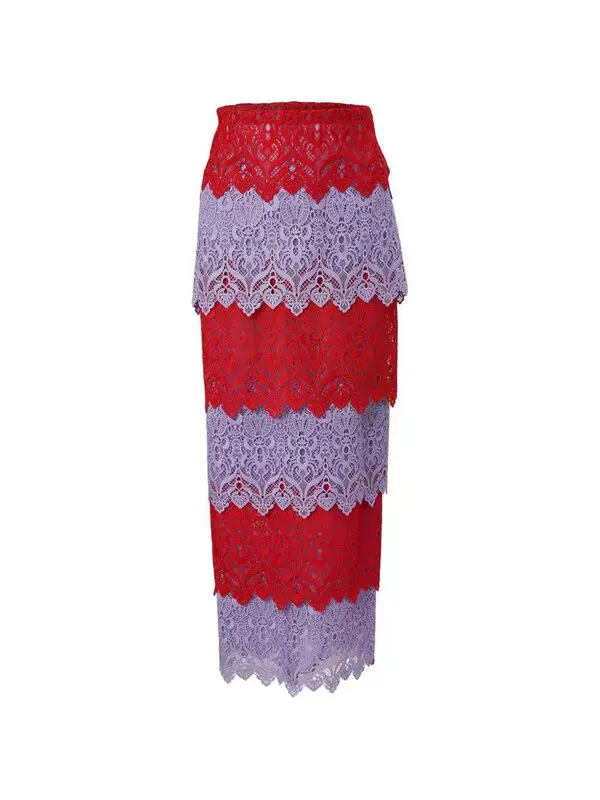 Carolina Herrera Lace-trim Midi Pencil Skirt - Red