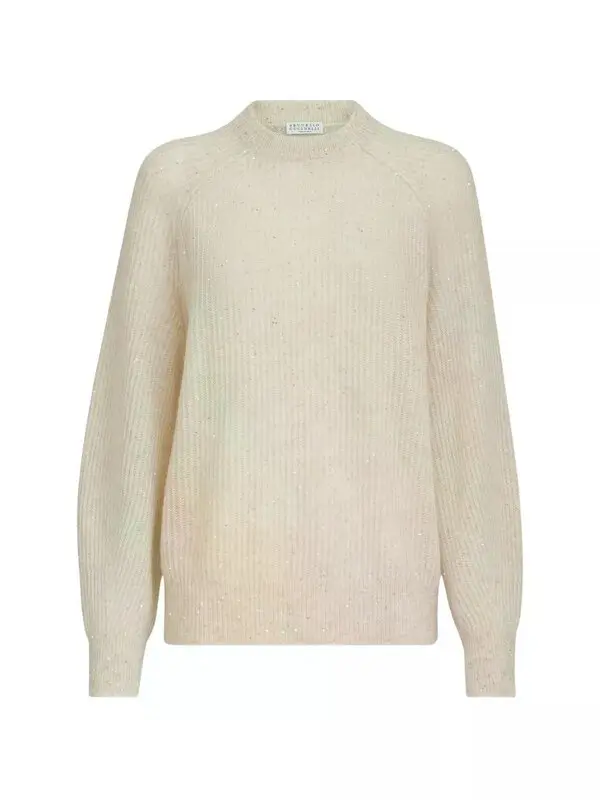 Brunello Cucinelli Mohair, Cotton And Wool Diamond Yarn English Rib Sweater - Neutrals
