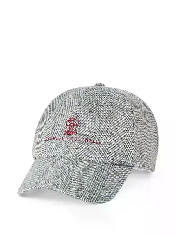 Brunello Cucinelli Alpaca, Wool And Silk Chevron Baseball Cap With Embroidered-logo - Blue