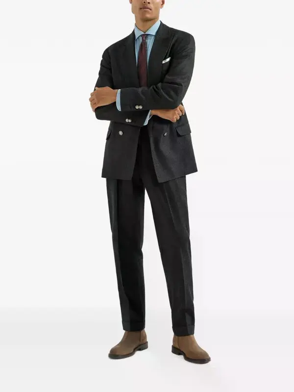 Brunello Cucinelli Virgin-wool Mouliné Twill Trousers With Pleat - Grey