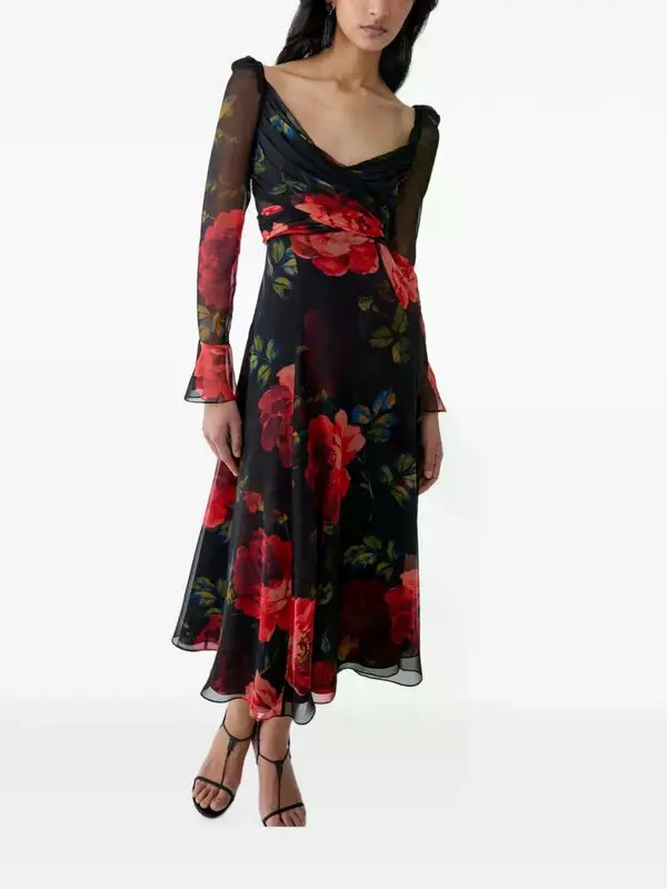 Carolina Herrera Rose-print Silk Midi Dress