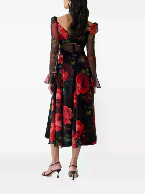 Carolina Herrera Rose-print Silk Midi Dress
