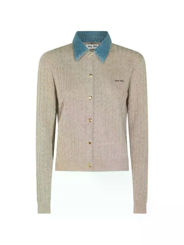 Miu Miu Cable-knit Layered-collar Cardigan