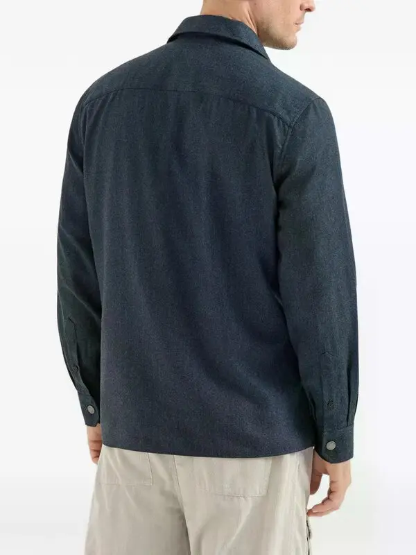 Brunello Cucinelli Virgin-wool Flannel Overshirt With Spread-collar And Chest-pockets - Blue