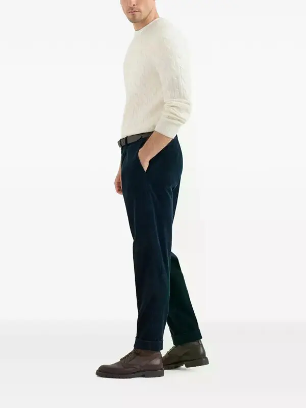 Brunello Cucinelli Garment-dyed Trousers In Cotton Corduroy With Pleat - Blue